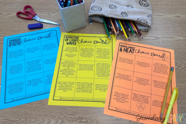 Using Choice Boards for End of the Year Review - Secondary Sparks