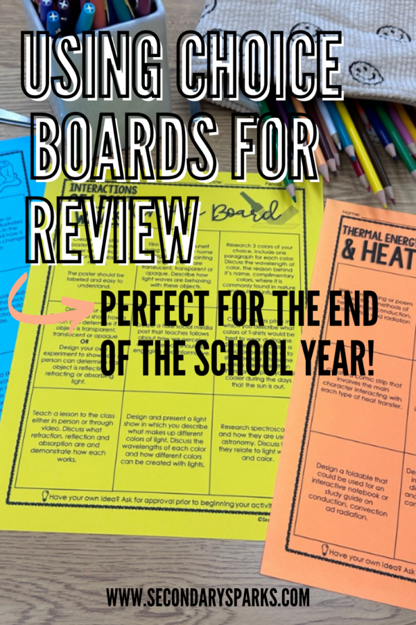 Using Choice Boards for End of the Year Review - Secondary Sparks