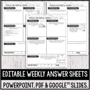 Physical and Chemical Changes Editable Warm Ups - Secondary Sparks