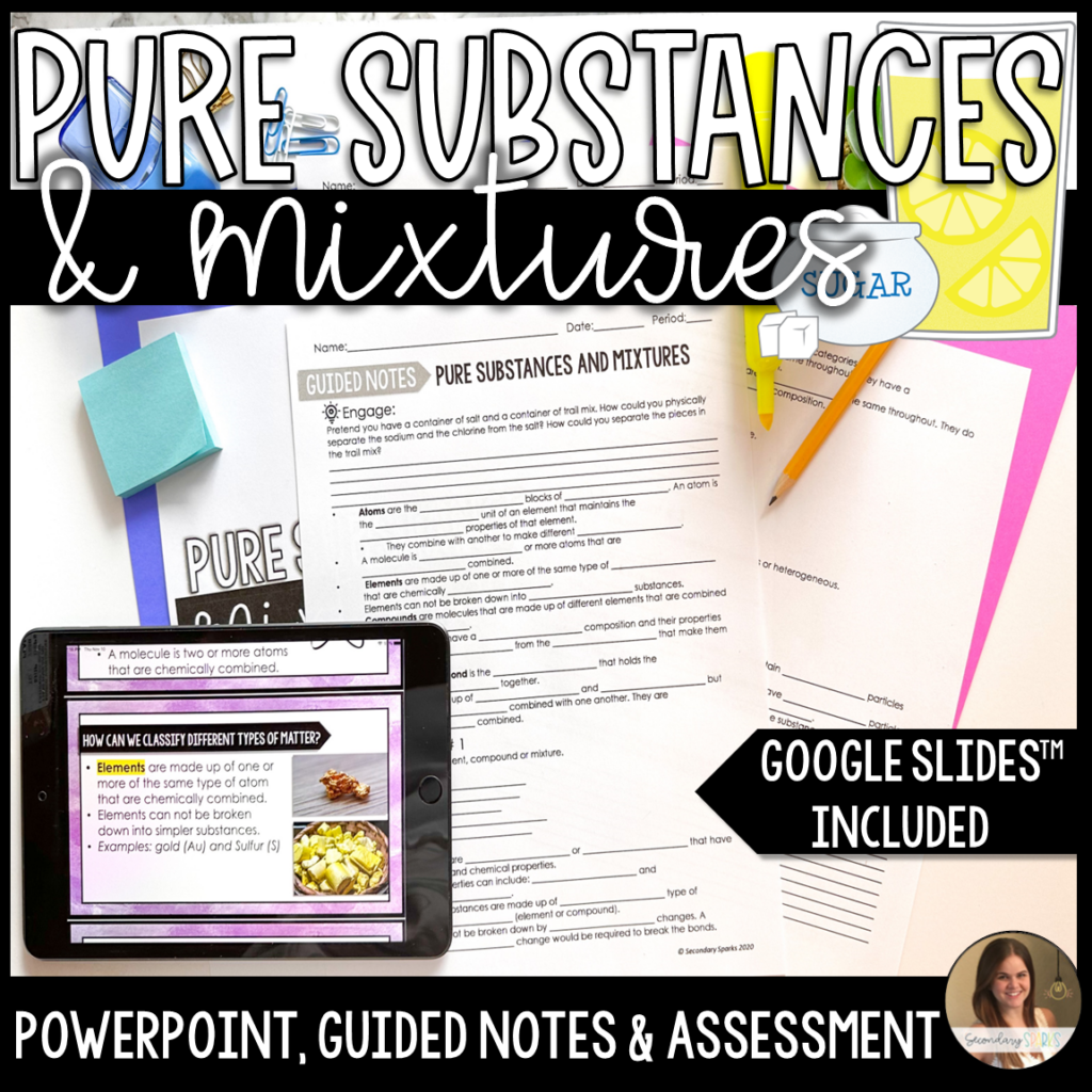 Elements Compounds Mixtures Lesson Guided Notes and Assessment ...