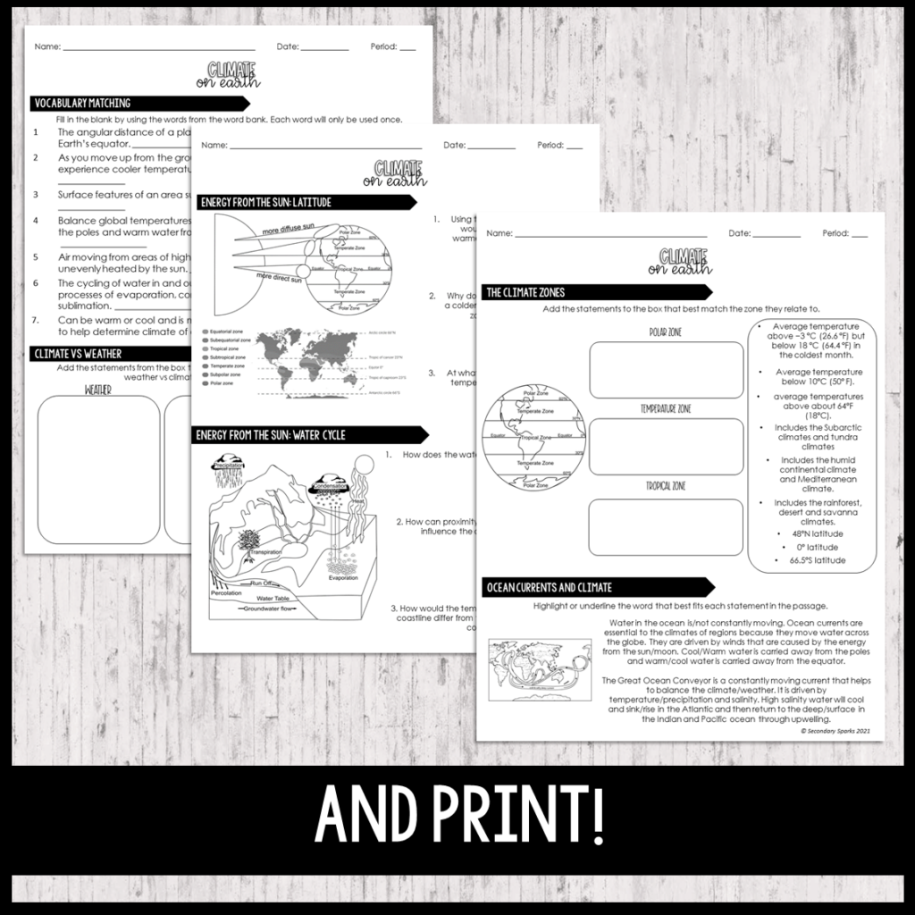 Climate Google Slides™ and Print Activities - Secondary Sparks