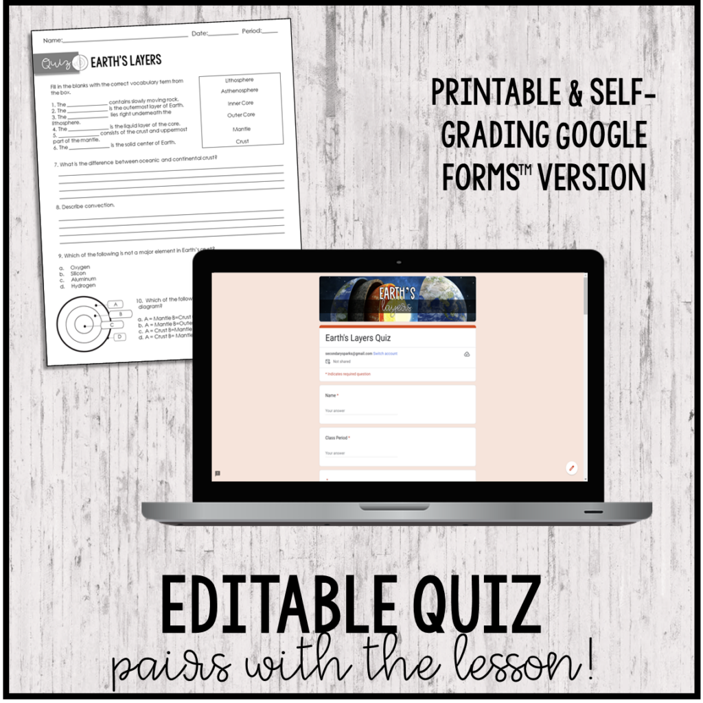Earth's Layers Lesson Guided Notes and Quiz - Secondary Sparks