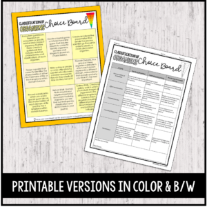 Classification of Organisms and Taxonomy Choice Board - Editable ...