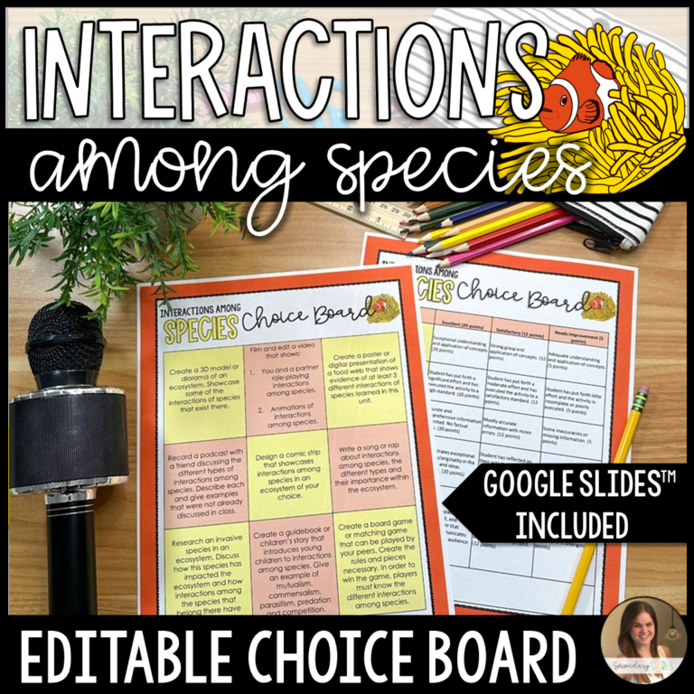Interactions Among Organisms Choice Board Project - Editable and Google ...
