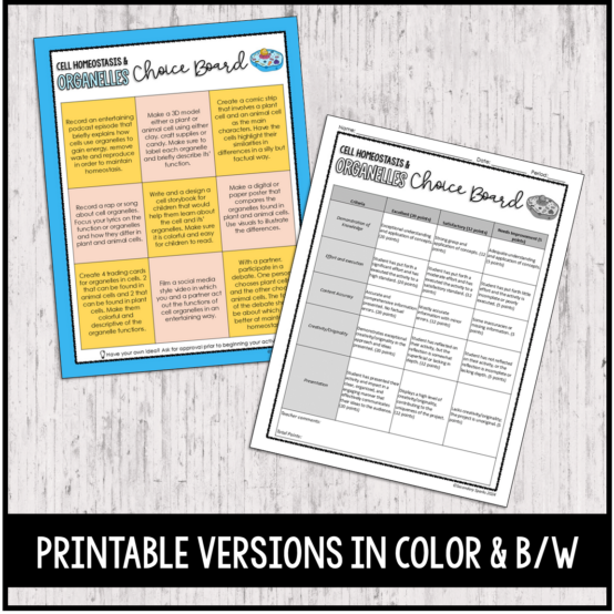 Cell Organelles Choice Board Project - Editable and Google Slides ...